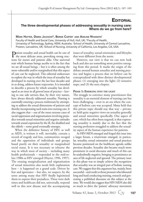 Pdf The Three Developmental Phases Of Addressing Sexuality In Nursing