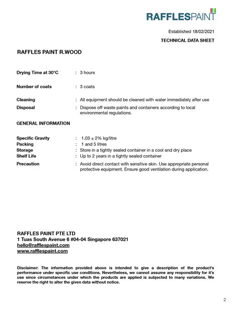 Rwood Technical Data Sheet Raffles Paint Pte Ltd