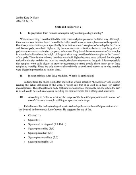Solution Theory Of Architecture 1 Scale And Proportion Assignment Examples Of The Usage Of