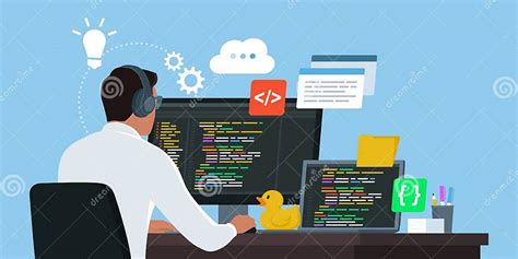 Professional Developer Working In The Office Stock Vector