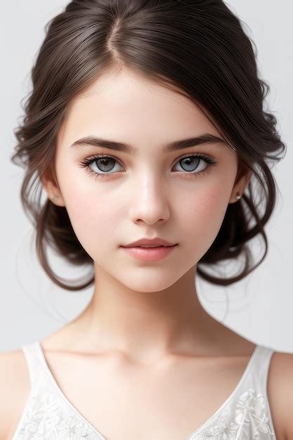 Premium Ai Image A Woman With Brown Hair And A White Tank Top Looks Into The Camera