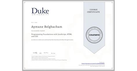 Completion Certificate For Programming Foundations With Javascript Html And Css Aymane Belghacham