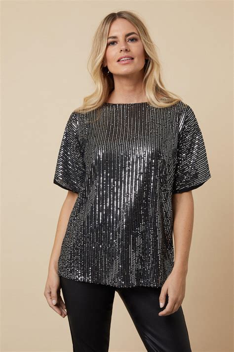 Tops Petite Sequin Slash Neck Top Wallis