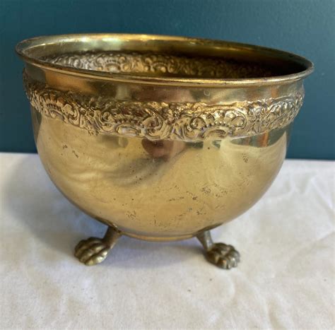 Vintage Solid Brass Footed Planter Or Pot Etsy
