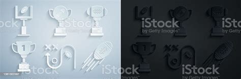 세트 기획 전략 개념 어워드 컵과 미식 축구 공 축구 골 포스트 아이콘 벡터 1위에 대한 스톡 벡터 아트 및 기타 이미지 1위 3차원 형태 Championship