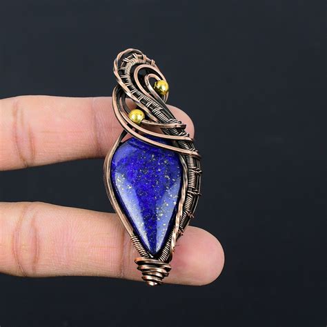 Lapis Lazuli Pendant Copper Wire Wrapped Pendant Lapis Lazuli Gemstone Pendant Jewelry Handmade