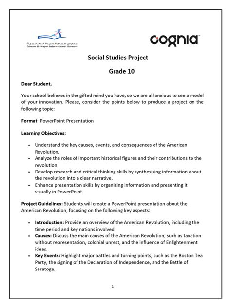 Social Grade 10 Project Pdf American Revolution Microsoft Power Point