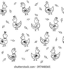 Seamless Pattern Chicken Cartoon On White Stock Vector Royalty Free