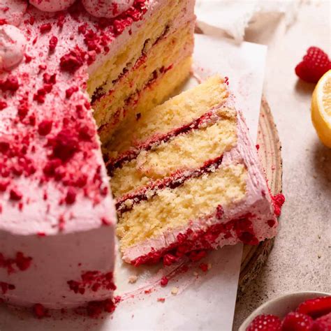 Moist Lemon Cake With Raspberry Swiss Meringue Buttercream Image