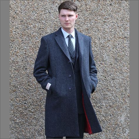 Harris Tweed Dark Blue Herringbone Overcoat Cwmenswear