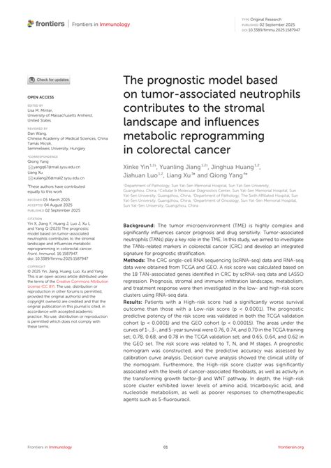 Pdf The Prognostic Model Based On Tumor Associated Neutrophils Contributes To The Stromal