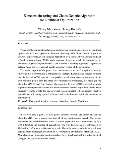 Chaos Genetic Algorithm For Nonlinear Optimization Pdf Cluster
