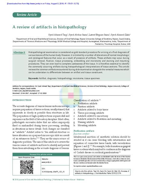 A Review Of Artifacts In Histopathology Pdf Histopathology