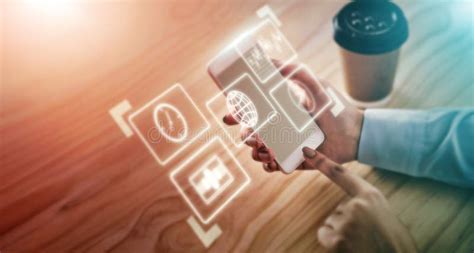 Phone App Hologram Erp Icon Application Overlay And Business Woman