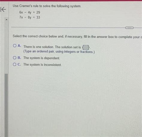 Solved Use Cramer S Rule To Solve The Following System Chegg