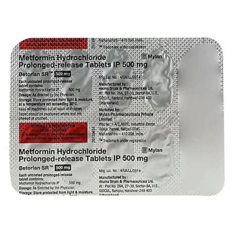 Metformin Hydrochloride Prolonged Release Tablets I P 500 Mg At ₹ 16