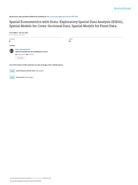 Spatial Econometricswith Stata 2022 Pdf Spatial Analysis Data