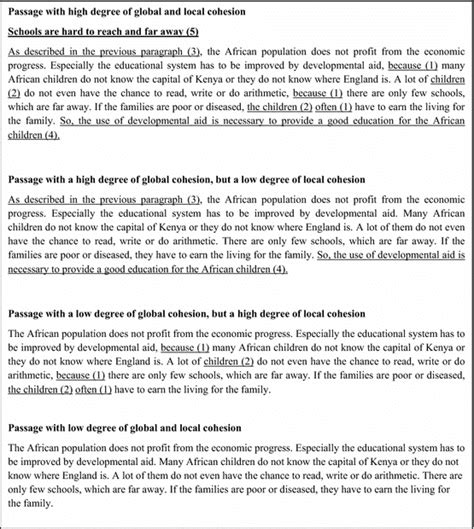 manipulation of local and global text cohesion in a selected passage