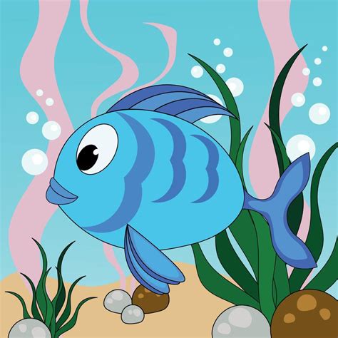 Peces De Dibujos Animados Nadando En El Fondo Del Mar 8652217 Vector En