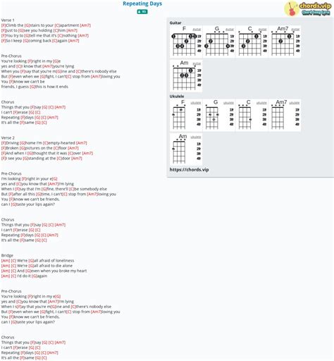 Chord Repeating Days Tab Song Lyric Sheet Guitar Ukulele