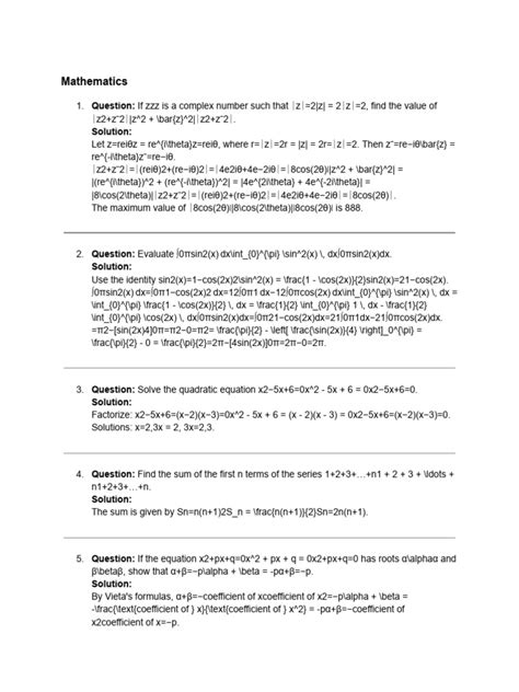 Nimcet 20255 Sample Pdf Quadratic Equation Mathematical Analysis