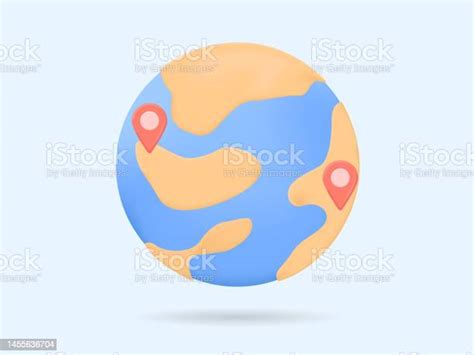 빨간색 포인터 3d 벡터 아이콘이 있는 행성 지구 세계 여행 또는 Gps 네비게이션 개념 0명에 대한 스톡 벡터 아트 및 기타