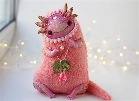 Axalotl Doll Ooak Cute Plush Pink Toy Lizard Doll Original T Etsy