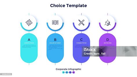가로 줄에 배치된 4개의 다채로운 둥근 요소 창조 진행의 4 단계 개념 기업 인포그래픽 디자인 템플릿입니다 비즈니스 프리젠 테이션을위한 현대적인 평면 벡터 그림 0명에 대한