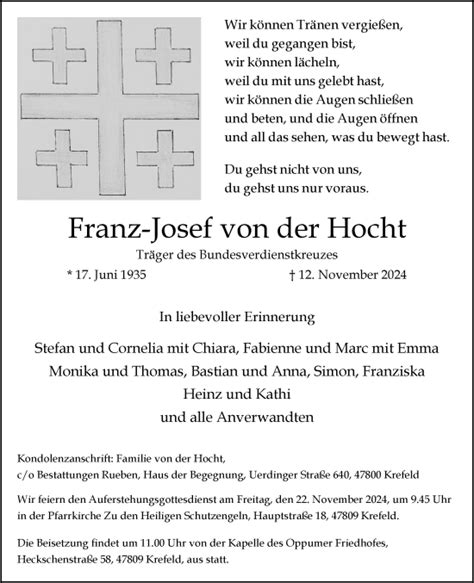 Alle Traueranzeigen für Franz Josef von der Hocht trauer rp online de