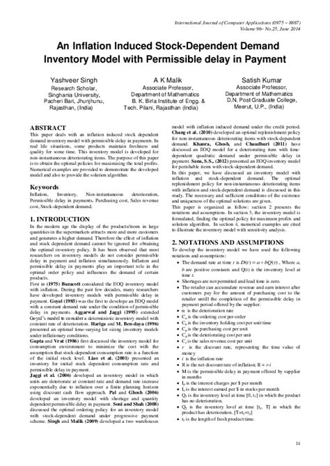 Pdf An Inflation Induced Stock Dependent Demand Inventory Model With