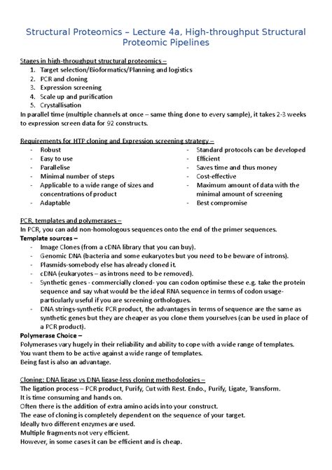 Structural Proteomics Lecture 4a Structural Proteomics Lecture 4a High Throughput