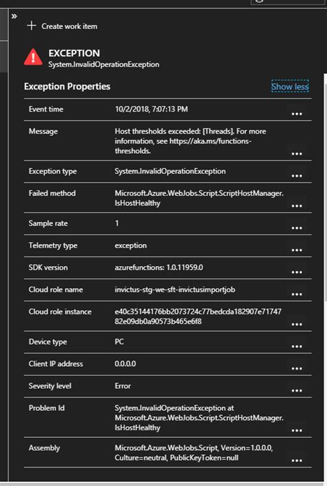 Host Thresholds Exceeded [threads] · Issue 973 · Azure Azure Functions · Github