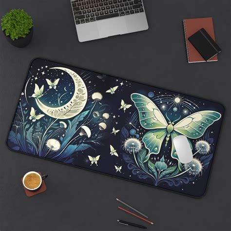 Luna Moth Desk Mat Lunar Moth Mystical Moon Deskmat Magical Moth