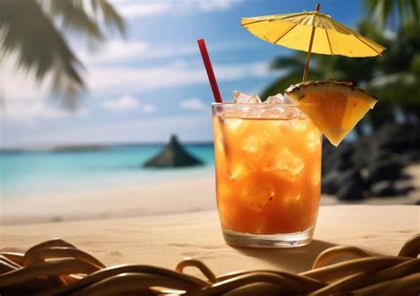 Premium Photo A Mai Tai Photographed On A Tropical Beach Capturing
