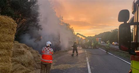 A14 Traffic News Firefighters Tackle Blaze After Lorry Carrying Straw