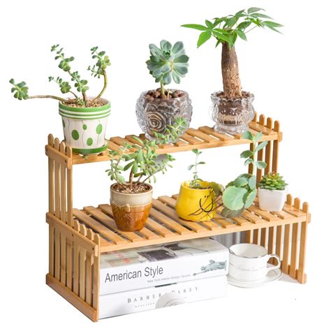 작은 꽃 랙 Windowsill 사무실 데스크탑 미니 대나무 화분에 심은 식물 선반 테이블에 실내 다층 꽃 Airs식물선반