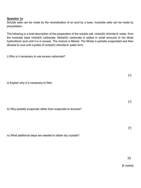 Preparation Of Salt Worksheet Pdf Salt Chemistry Acid