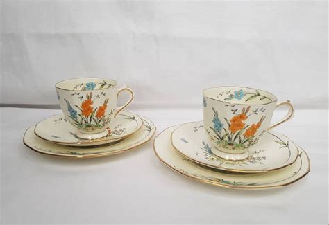 Vintage Plant Tuscan China Art Deco Tea Trio Sets × 2 Etsy Uk