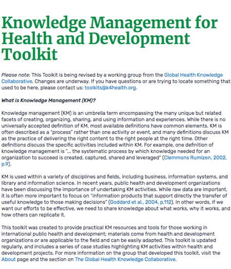 Knowledge Management For Health And Development Toolkit Quality Of Care Network