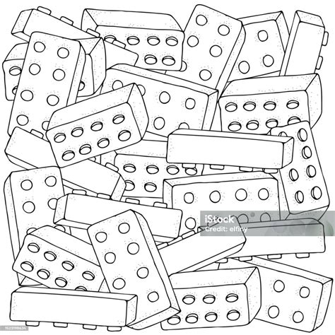 성인 색칠 공부 페이지입니다 아이 레고 건설 블록 퍼즐 장난감 선화 벡터 일러스트레이션 아이콘 윤곽선 낙서 손으로 그린 스타일이 있는 디자인 템플릿 0명에 대한 스톡 벡터