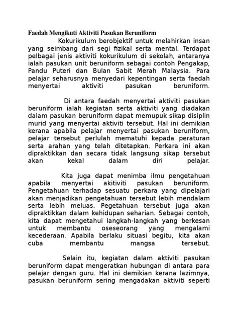Contoh Karangan Faedah Menyertai Unit Badan Beruniform Cayleekruwrocha