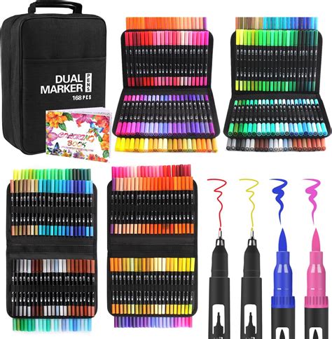 120 Colors Duo Tip Art Markerslanrenweng Fine Brush Tip Colored Pens Set With