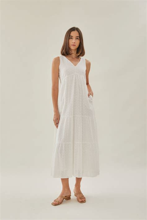 Tiered Maxi Sundress In Embroidered White Klarra