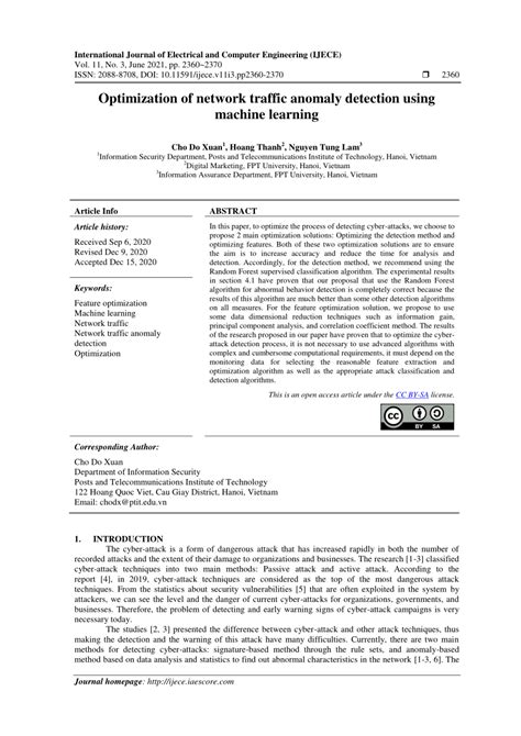PDF Optimization Of Network Traffic Anomaly Detection Using Machine Learning