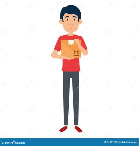 Delivery Worker Lifting Box Character Stock Vector Illustration Of Human Cartoon