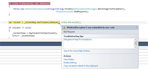 Net Webfaultexception Not Handled In User Code Stack Overflow