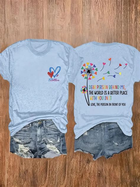 Casual T Shirt Plus Size Women S Plus Heart Dandelion Print Temu