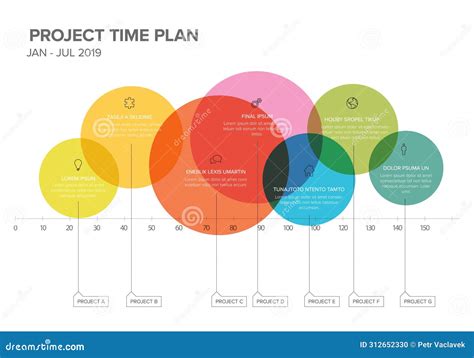 Project Timeline Gantt Graph Template With Overlay Circle Blocks Vector
