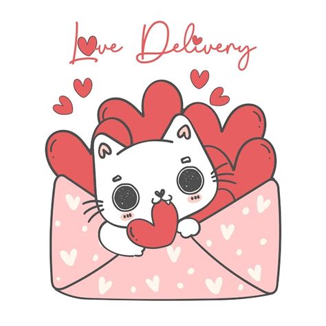 Lindo Dulce Valentine Blanco Gatito Gato Enamorado Rosa Sobre
