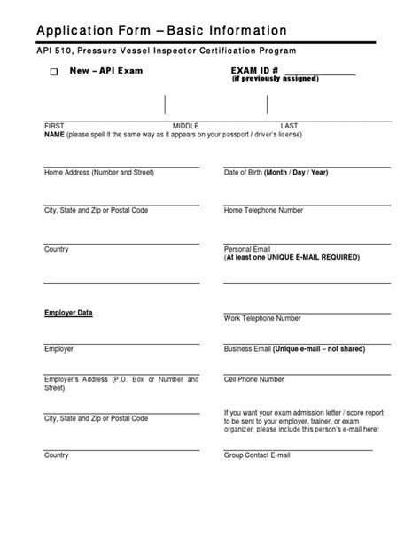 Application For Api 510 Pressure Vessel Inspector Certification Exam Pdf Zip Code Law Of